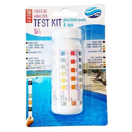 Strips tester free & total chlorine/bromine/pH/alkalinity/hardness PQS
