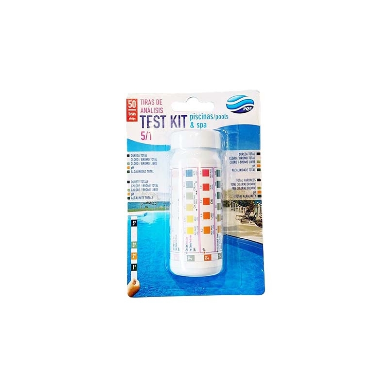 Strips tester free & total chlorine/bromine/pH/alkalinity/hardness PQS
